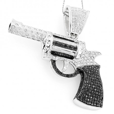 9.5ct White Black Diamond Revolver Pendant Pistol in 14k Gold | ItsHot ...