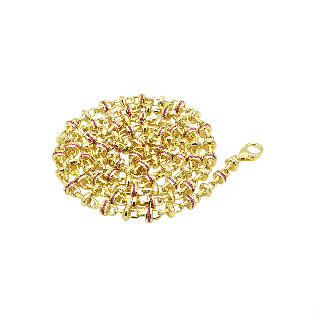 14K Gold Unique Mens Gemstone Chain Necklace with Rubies 5.3Ct 100589