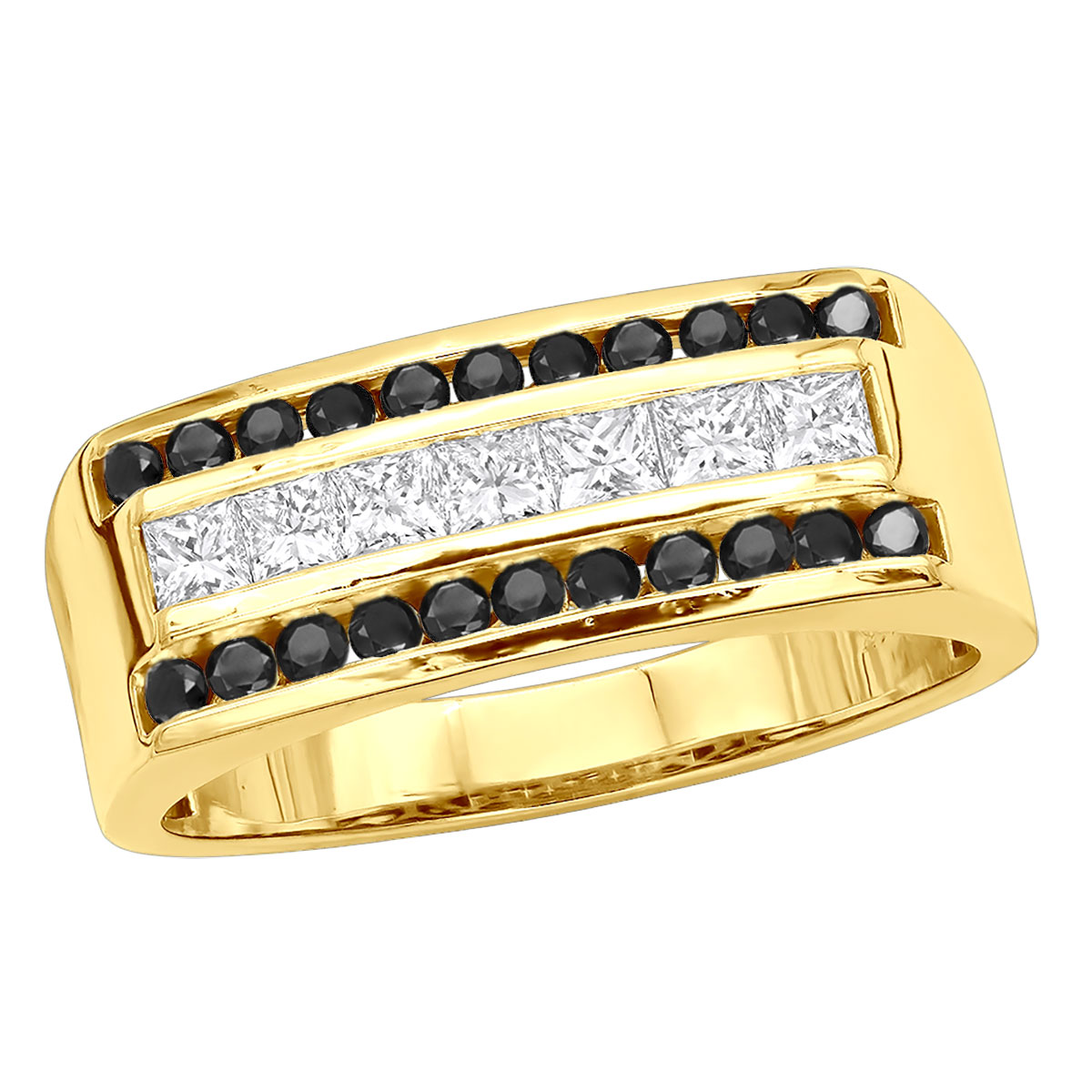 Unique Black & White Diamond Wedding Ring for Men 14k Gold Anniversary ...