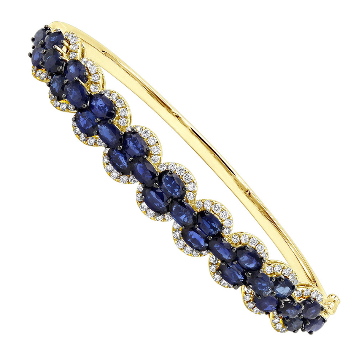 14k Gold Womens Diamond and Blue Sapphire Bangle Bracelet 9.5ct 803151