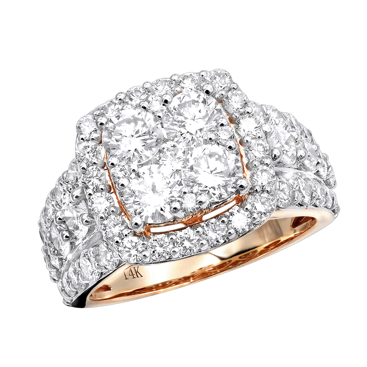 Large 4 Carat Cushion Cut Shape Halo Diamond Engagement Ring 14K Gold ...