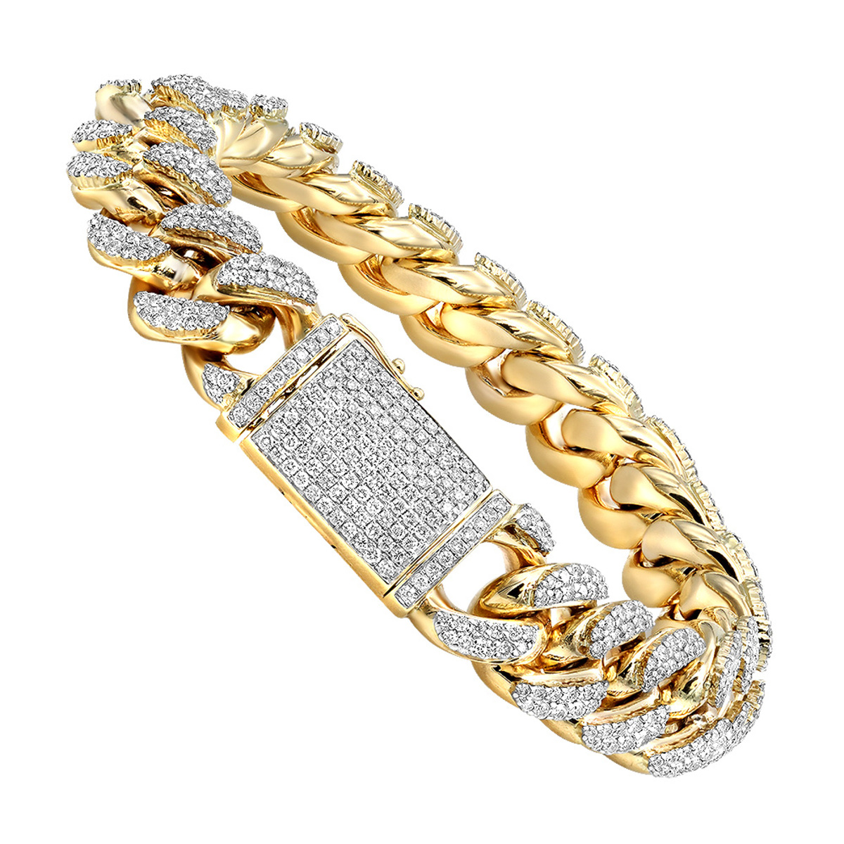 10K Yellow Gold Miami Cuban Link Chain Diamond Bracelet For Men 14mm 10K Yellow Gold Miami Cuban Link Chain Diamond Bracelet For Men 14mm