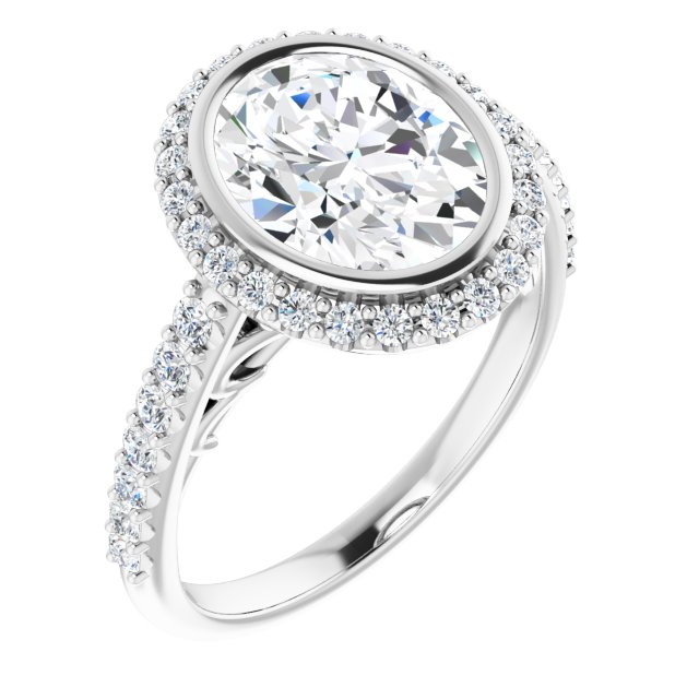 Lucia 3 Carat Oval Diamond Bezel-Set Halo-Style Engagement Ring 14K ...