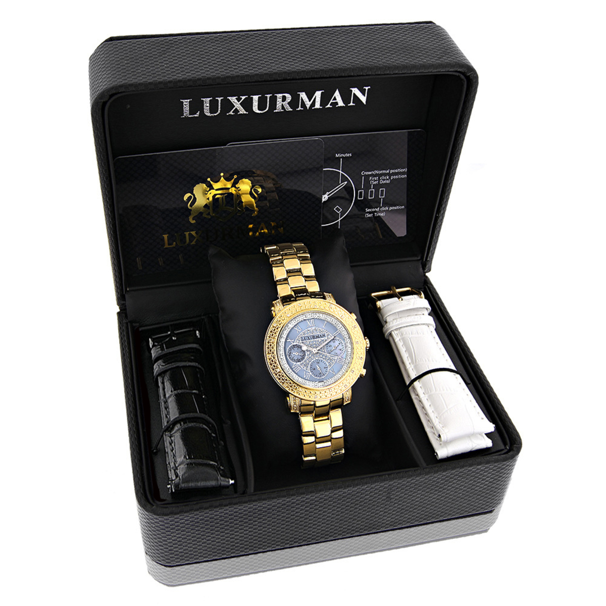 Luxurman Real Diamond Watch for Women 0.3ct Yellow Gold Plated Montana ...