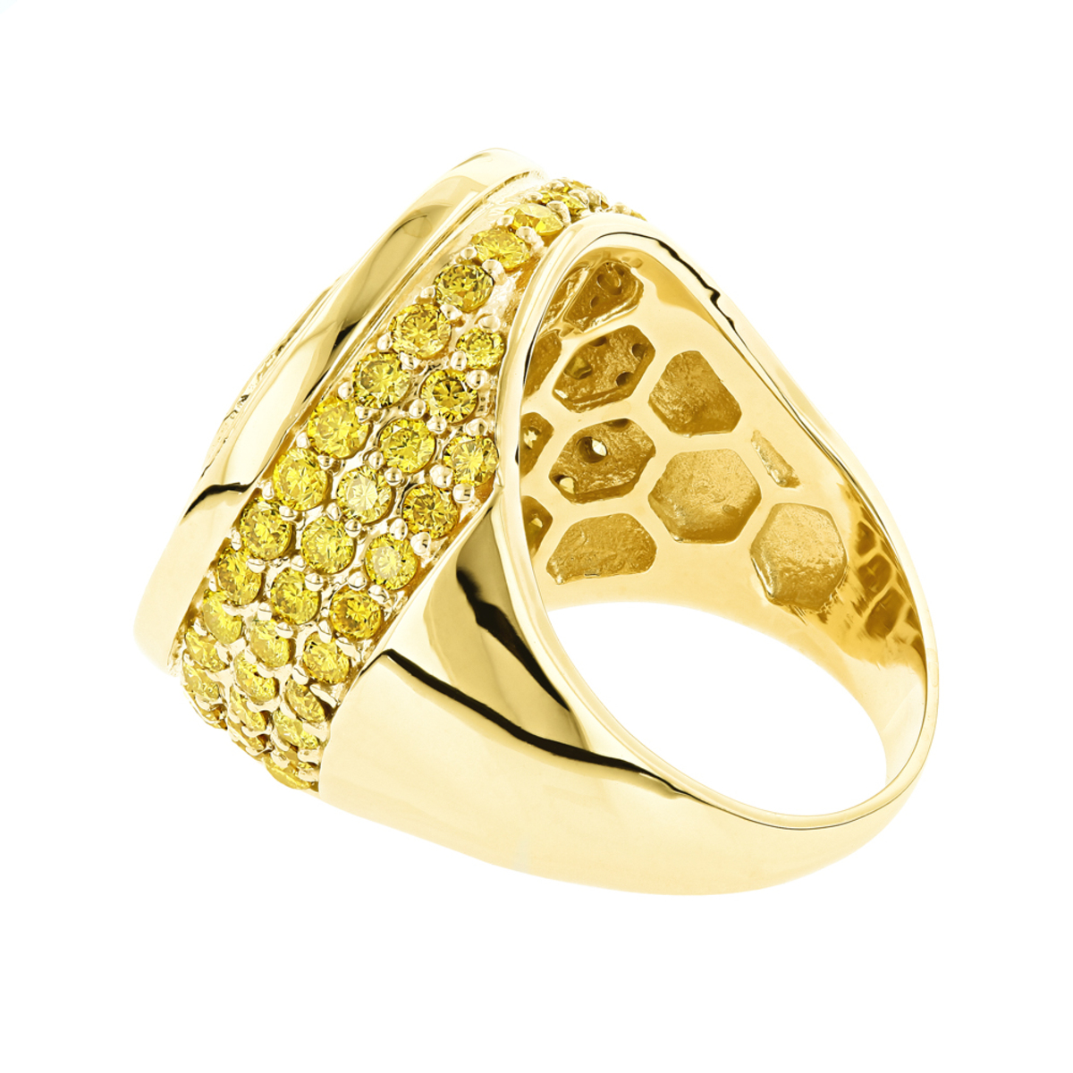 Massive 14K Gold Round Yellow Diamond Circle Ring for Men 4.45ct 001087