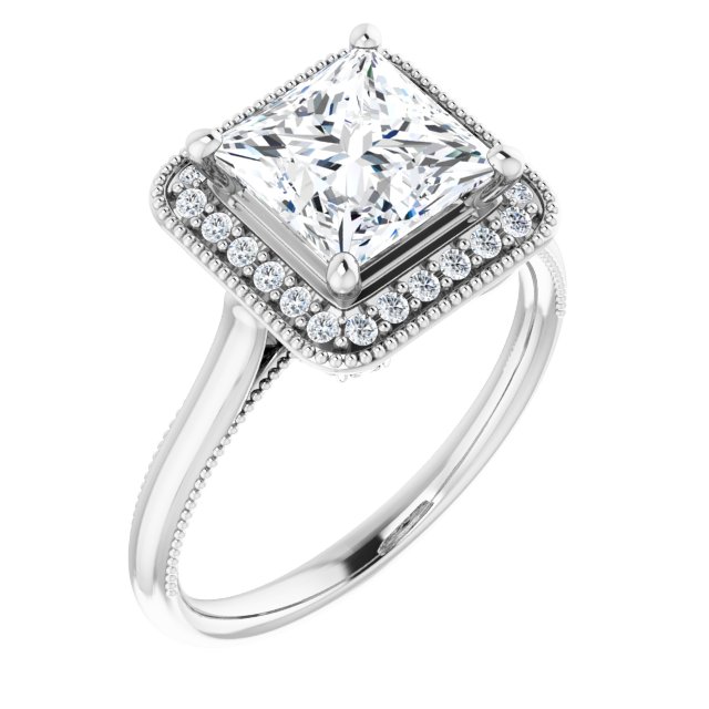 Melody 2 Carat Square Diamond Halo-Style Engagement Ring 14K White Gold ...