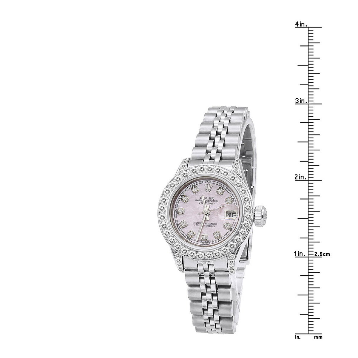 Ladies Diamond Rolex Datejust 26mm Watch Pink MOP Dial Oyster Perpetual ...