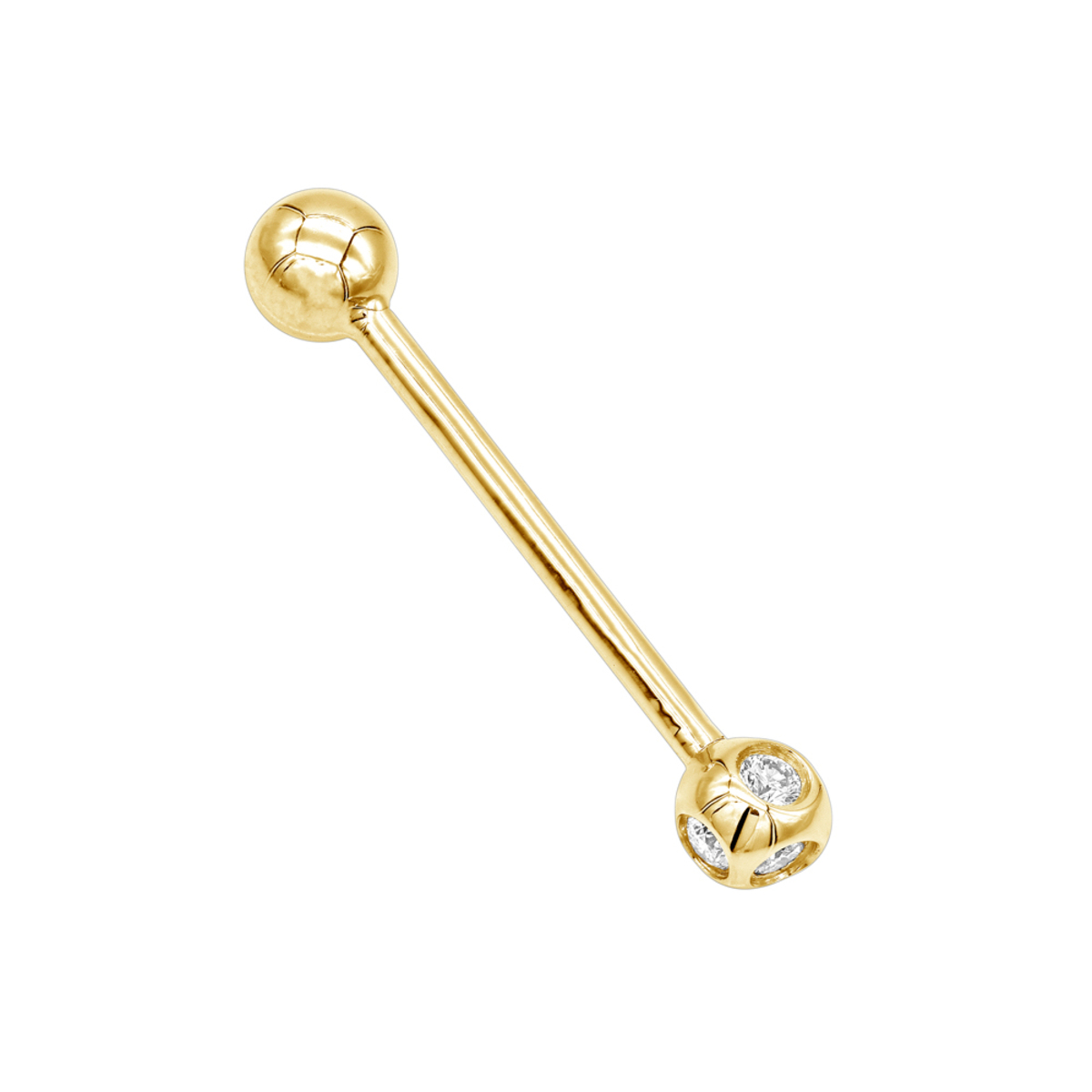 Solid 14K Gold Straight Barbell with Diamonds Body Jewelry 0.15ct 004723
