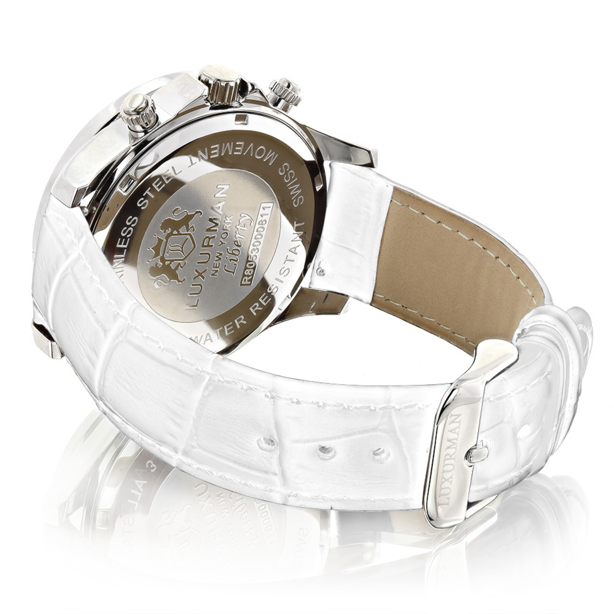 Swiss Mvt Men's Diamond Watches Luxurman Liberty 2c Leather Band White ...