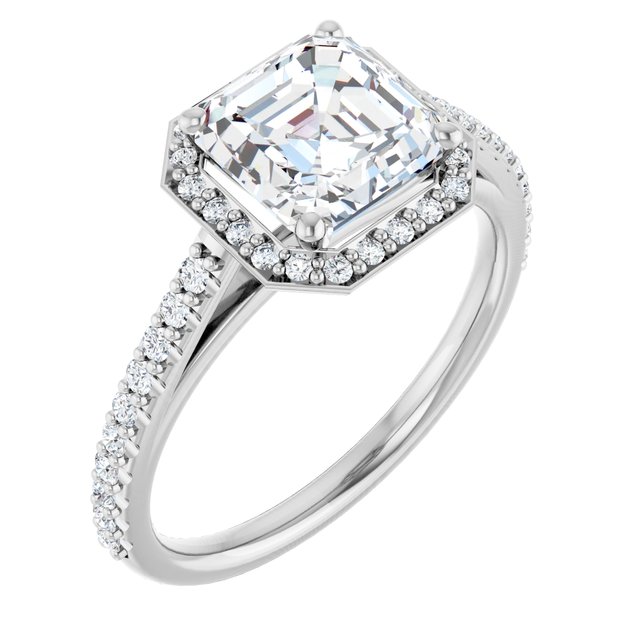 Vanessa 2 Carat Asscher Lab Grown Diamond Halo-Style Engagement Ring 14K White Gold , Pinpoint ...
