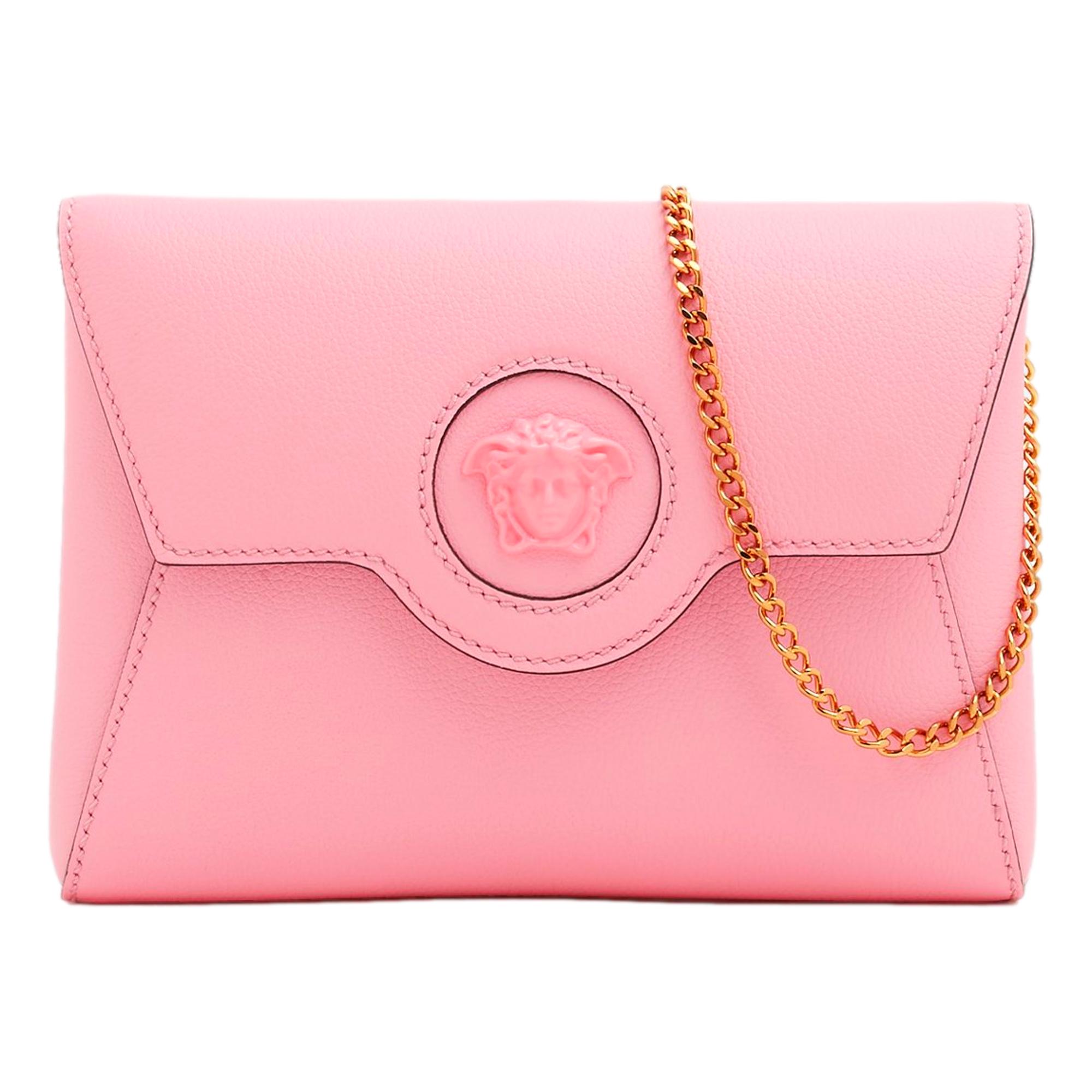 Versace La Medusa Pink Pebbled Calf Leather Mini Envelope Crossbody ...