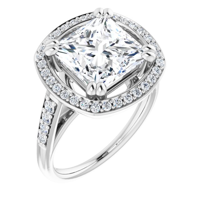 Violet 4 Carat Square Diamond Halo-Style Engagement Ring 14K White Gold ...