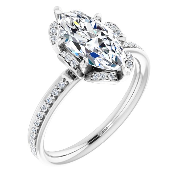 Vivienne 2 Carat Marquise Lab Grown Diamond Halo-Style Engagement Ring 14K White Gold , Pinpoint ...