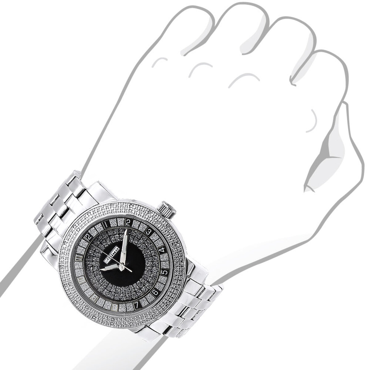 Oversized JoJino Genuine Diamond Watch for Men Black Dial 0.25ct Metal ...